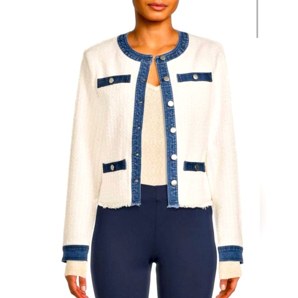 ecru | Jackets & Coats | Ecru Tweed Denim Textured Knit Button Up ...